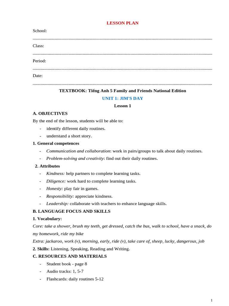 UNIT 1 - LESSON 1 | PDF | Question | Phonics