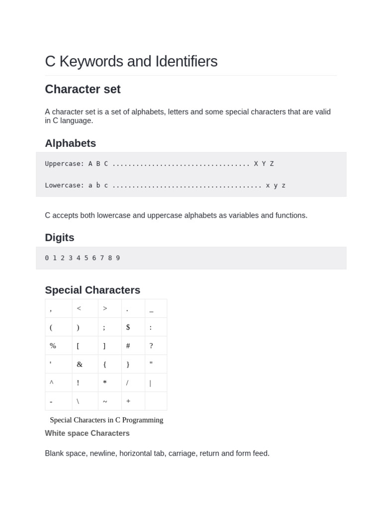 C Keywords and Identifiers | PDF | Reserved Word | Software Engineering