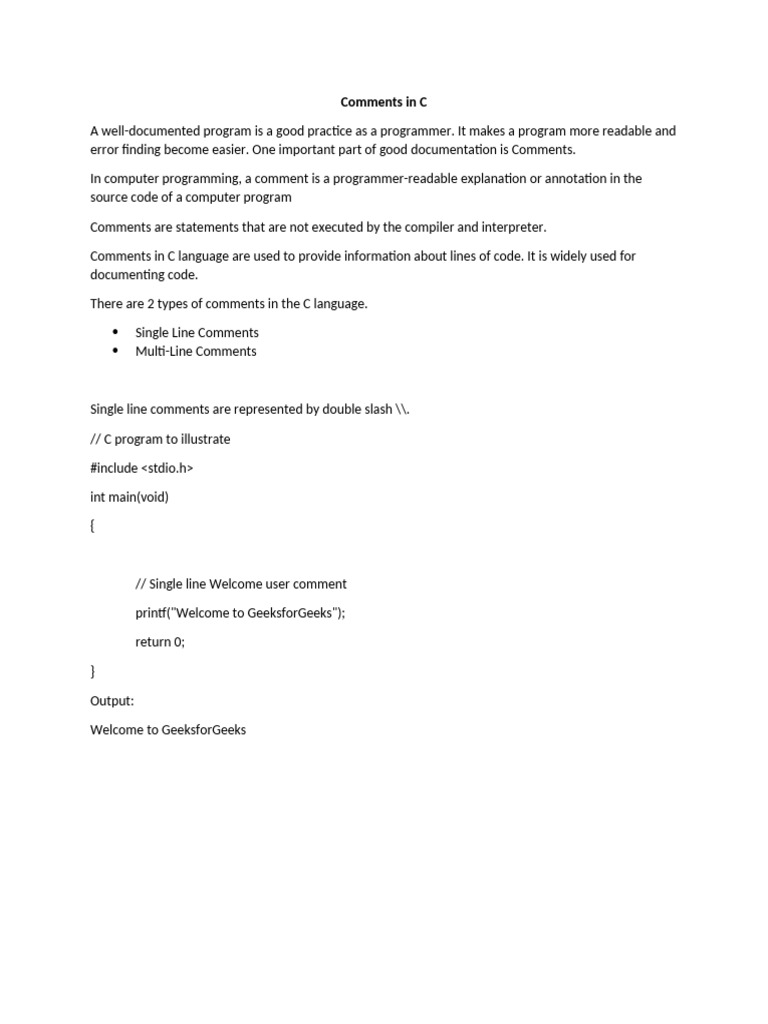 Comments in C | PDF
