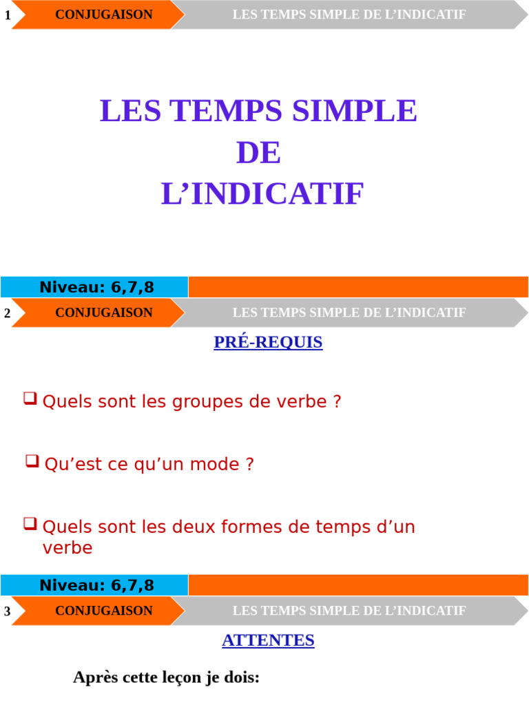Les Temps Simple de L'indicatif | PDF | Conjugaison | Verbe