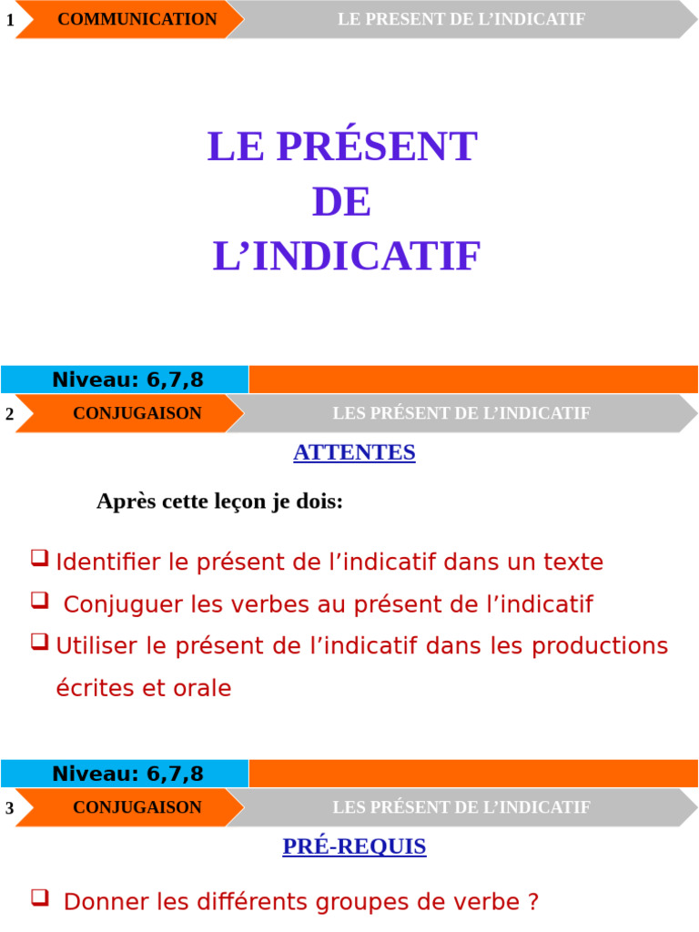 Leçons sur le Présent de l'Indicatif | PDF | Conjugaison | Verbe
