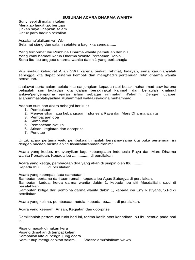 Susunan Acara Dharma Wanita | PDF