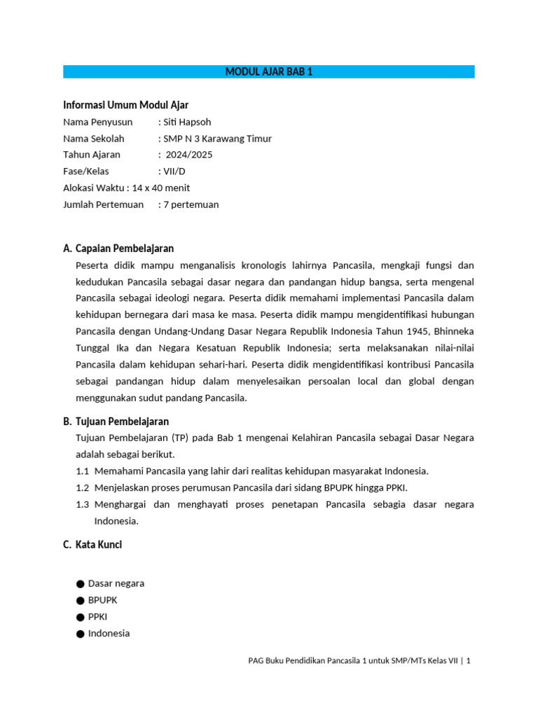 MODUL AJAR Pert 1 | PDF
