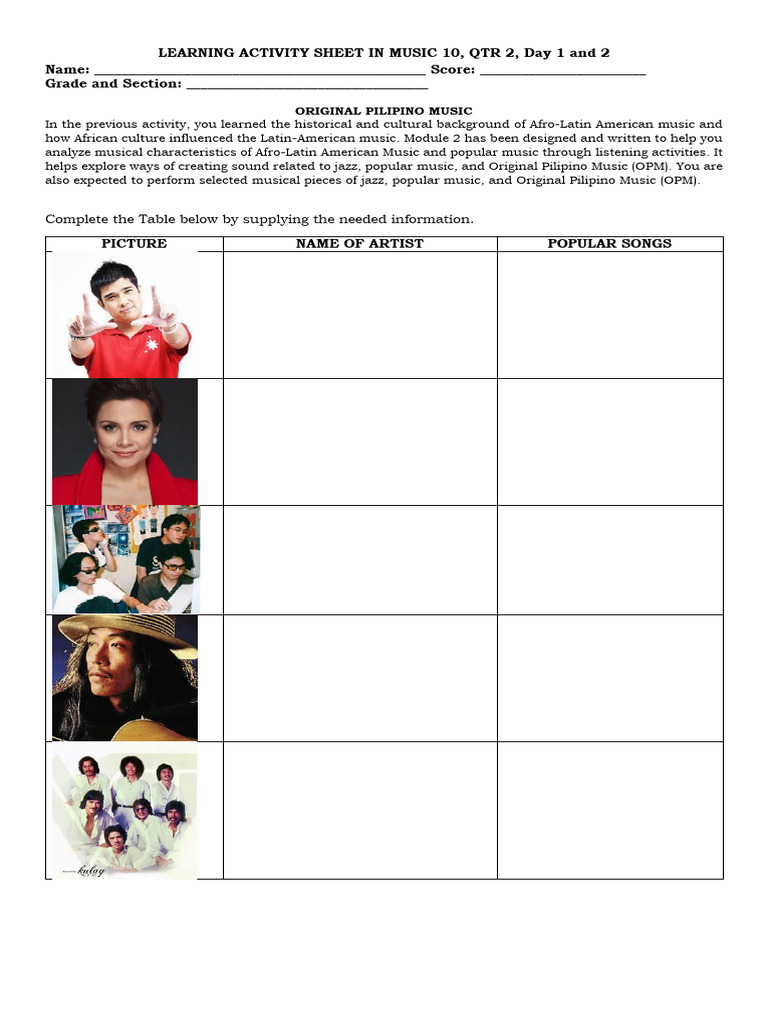 Learning Activity Sheet in Music 10 B | PDF