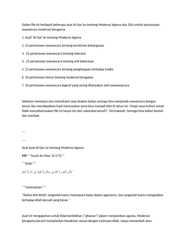 Ayat Al-Qur'an tentang Moderasi Beragama | PDF