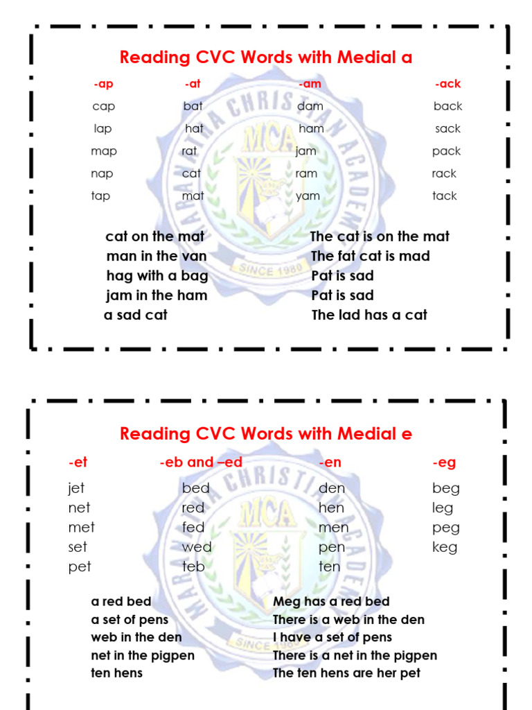 CVC Words with Medial Vowels Guide | PDF