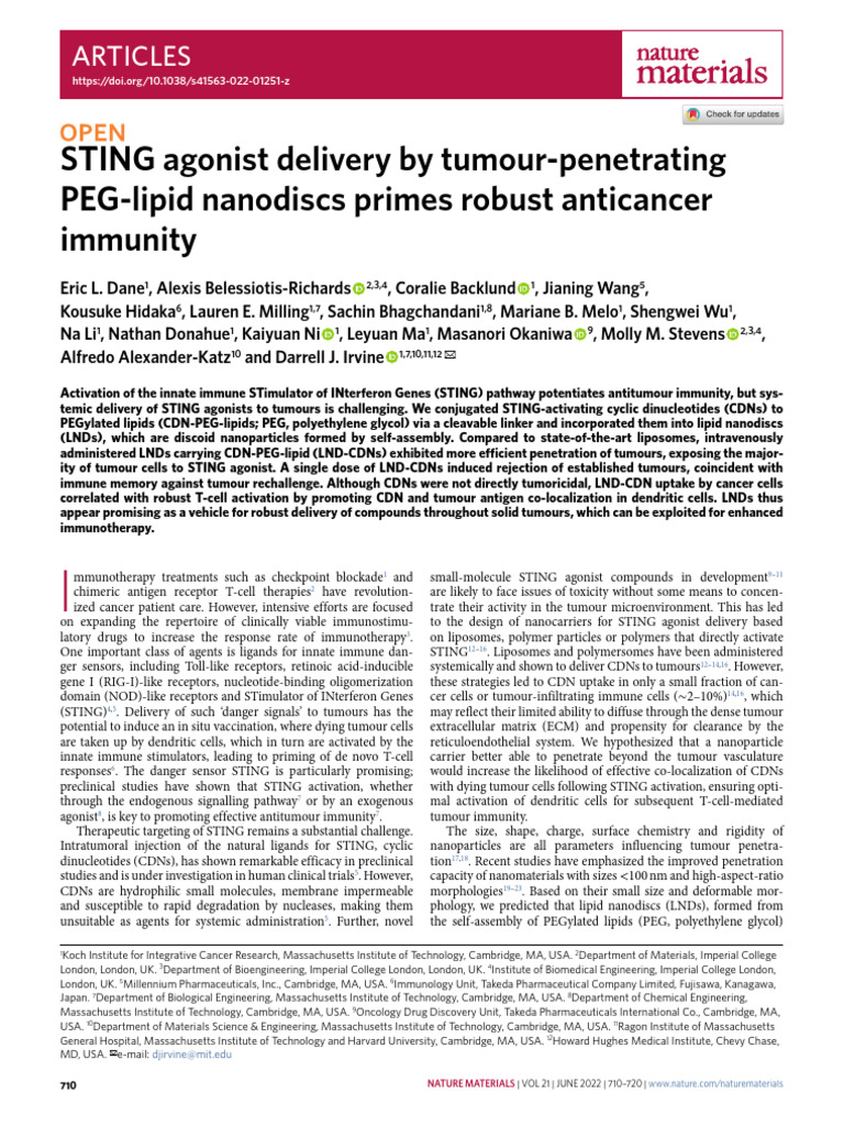 Tumor-Penetrating Nanodiscs Boost Immunotherapy | PDF | Immunotherapy ...