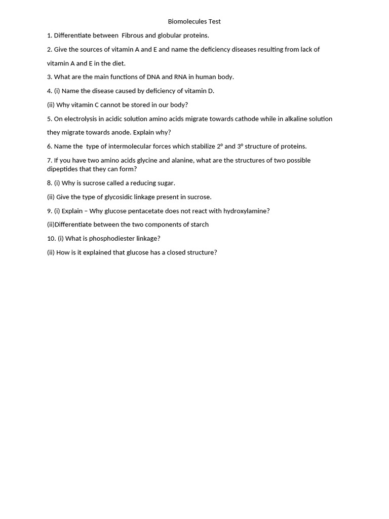 Biomolecules Test | PDF