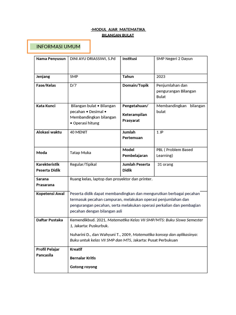 MODUL AJAR LOMBA PGRI KEC.DAYUN | PDF