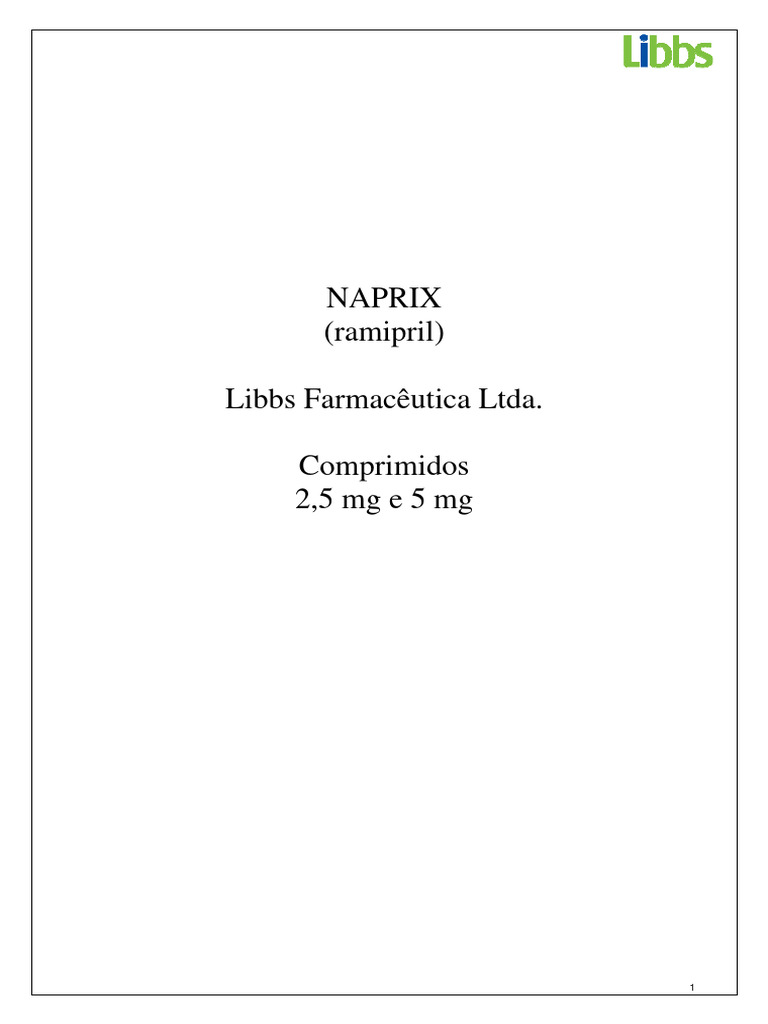 Bula Naprix 5mg Com 30 Comprimidos Libbs 1731 | PDF | Coração | Infarto ...