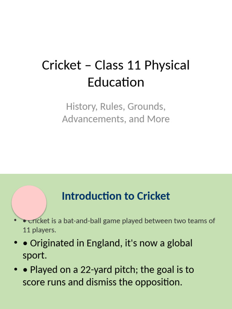 Cricket Overview for Class 11 | PDF