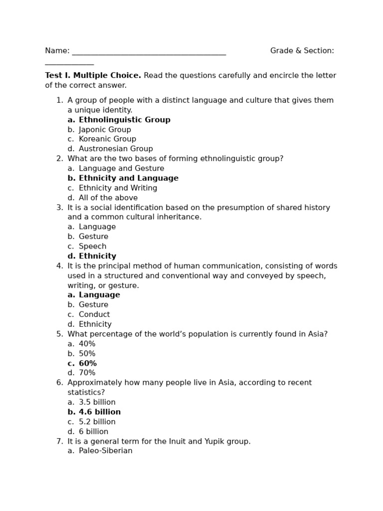 Lesson 4 Ethno and West Asia Quiz | PDF | Middle East | Linguistics