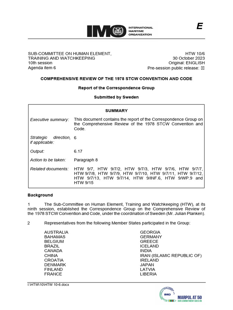 STCW Review Report of IMO HTW Correspondence Group 1701063161 | PDF ...