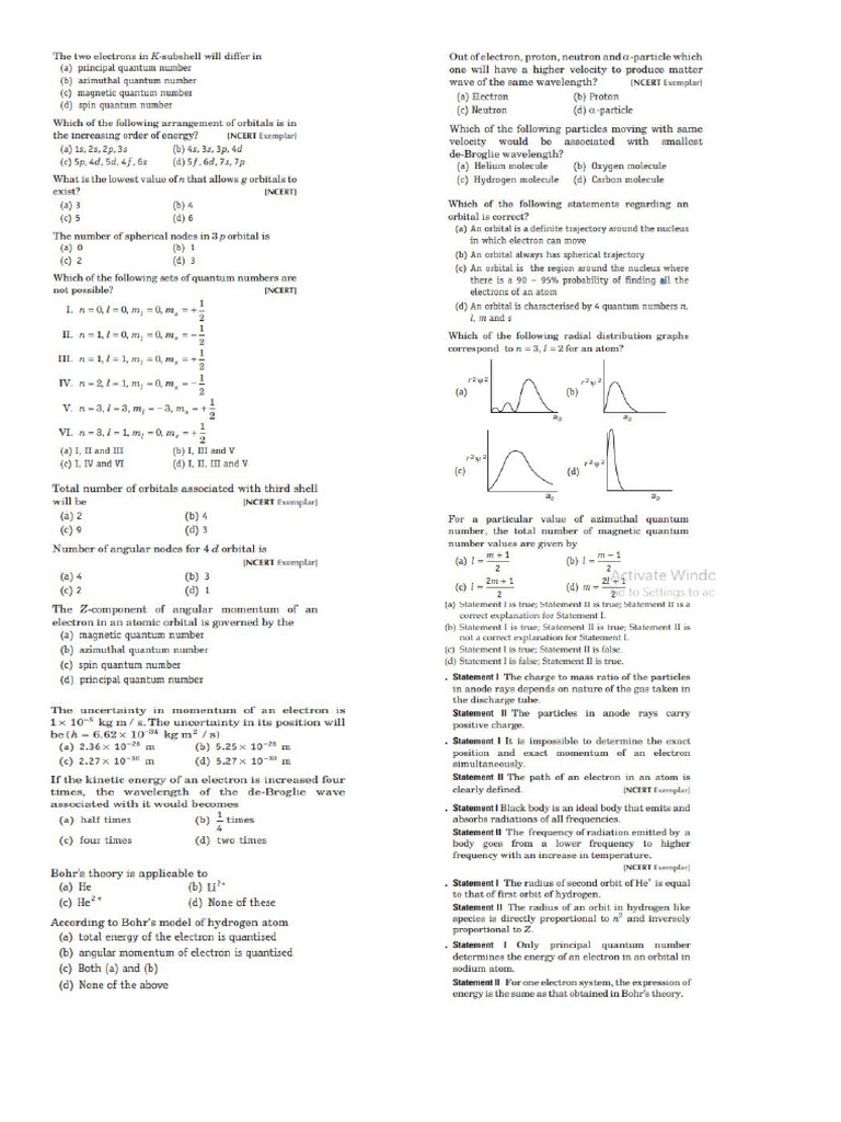 Structure of Atom MCQ | PDF