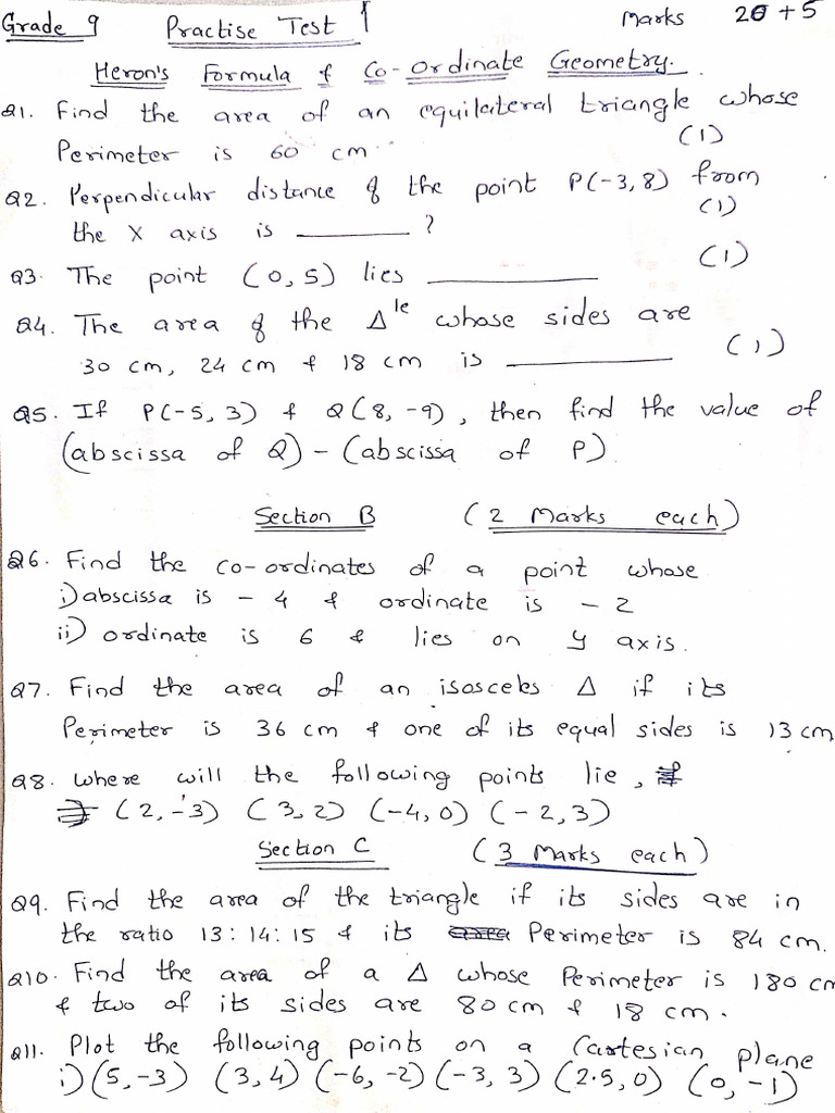 Grade 9 Practice Test 1 to 5 | PDF