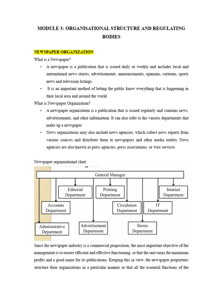 Organisational Structure and Regulating Bodies | PDF | Newspapers | News