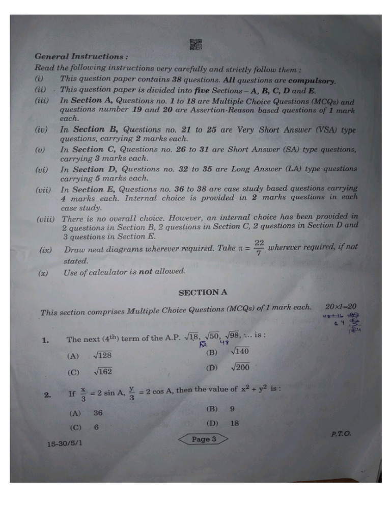 Maths Board questions paper | PDF