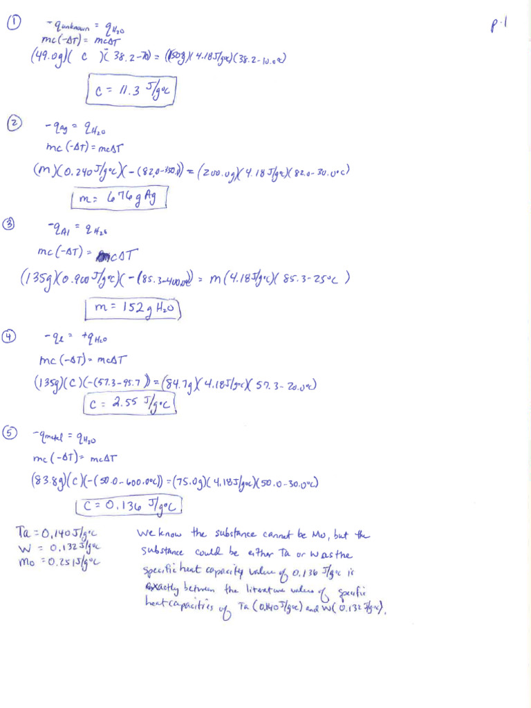 Calorimetry Practice WS KEY | PDF