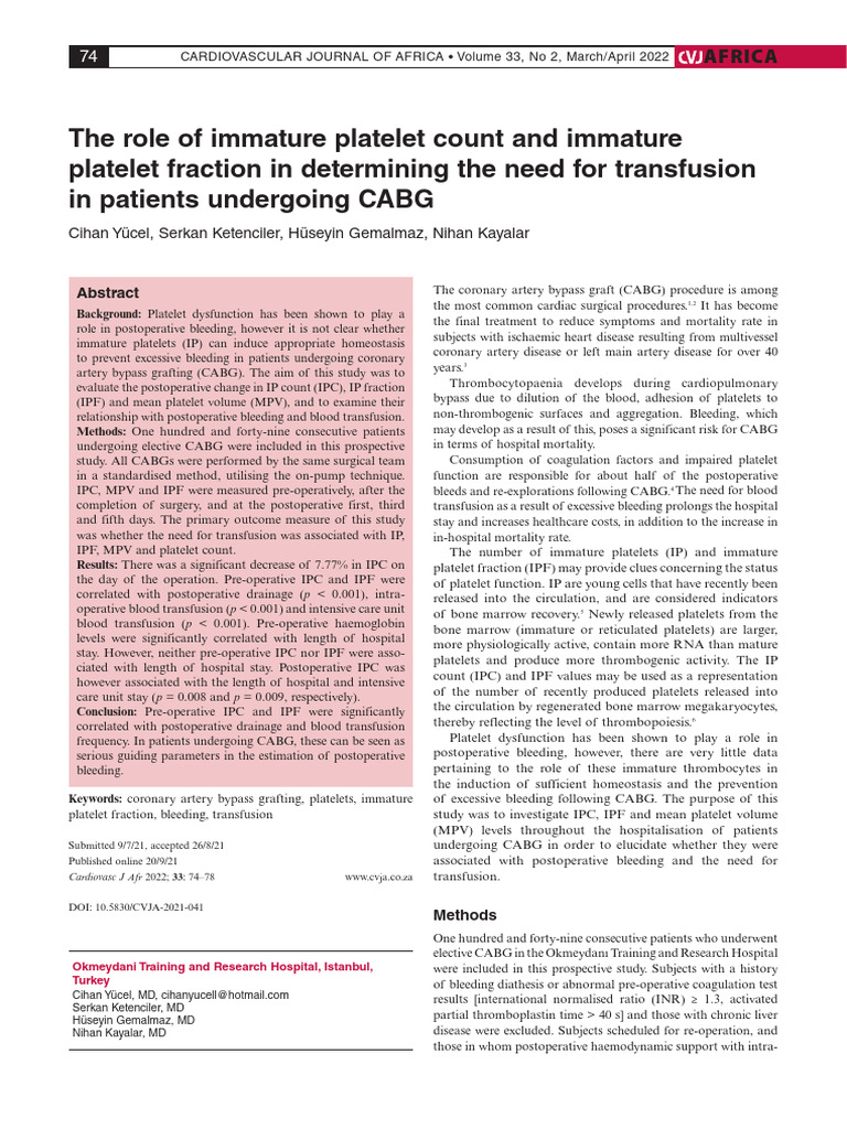 The Role of Immature Platelet Count and Immature Paltelet Fraction in ...