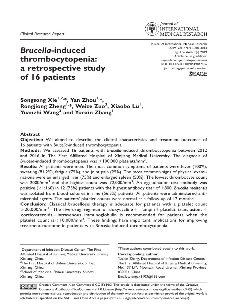 Brucella-Induced Thrombocytopenia | PDF | Medical Specialties | Clinical Pathology