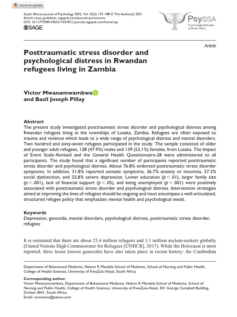 PTSD and Distress in Rwandan Refugees | PDF | Mental Disorder | Stress (Biology)