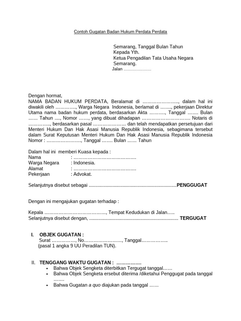 Contoh Gugatan Badan Hukum Perdata | PDF