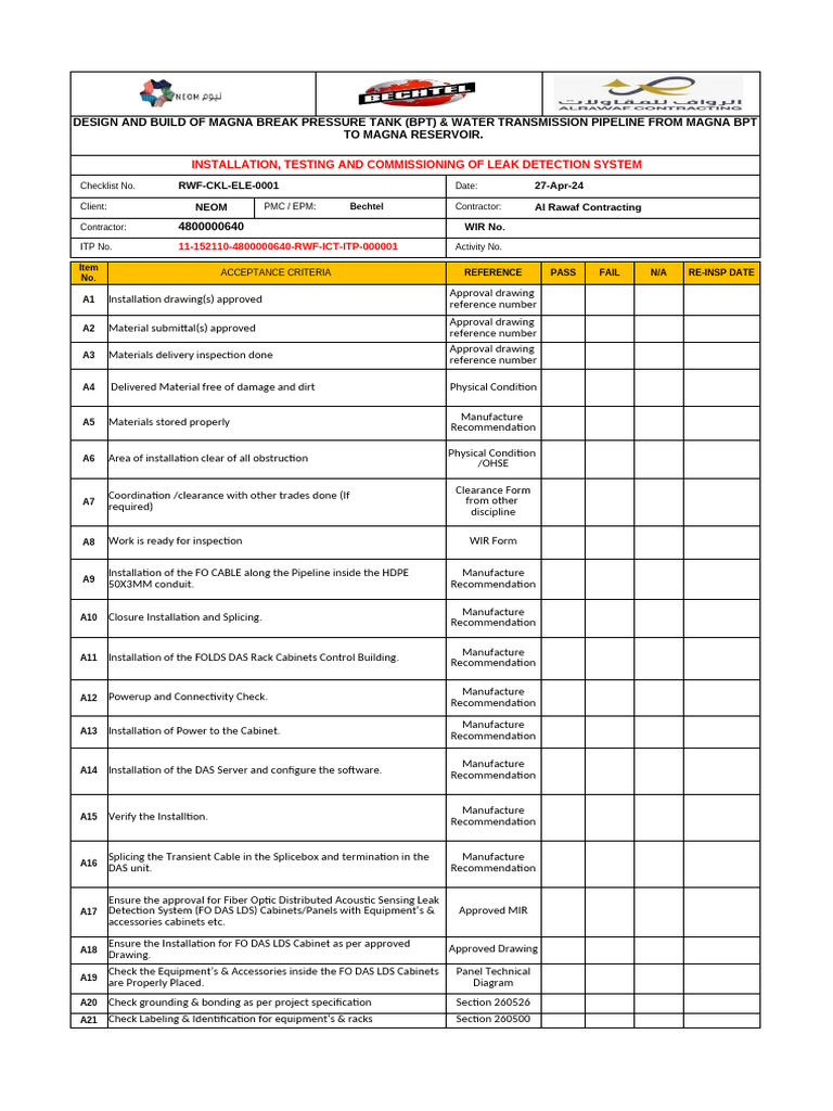 CHECKLIST 01 11-152110-4800000640-RWF-ICT-ITP-000001 LDS | PDF