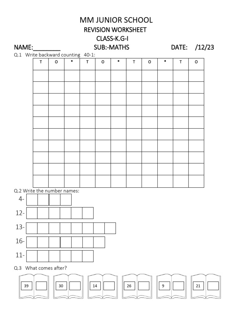 Maths WS Dec - KG-I | PDF