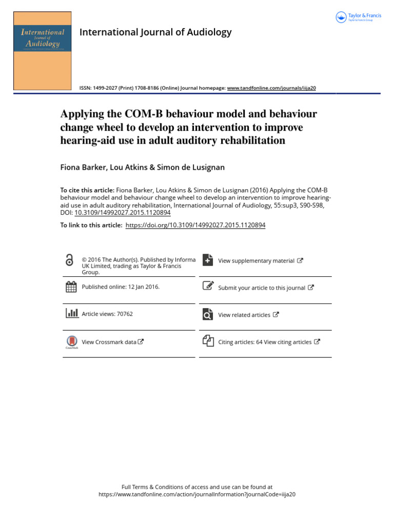 Applying The COM-B Behaviour Model and Behaviour Change Wheel To ...