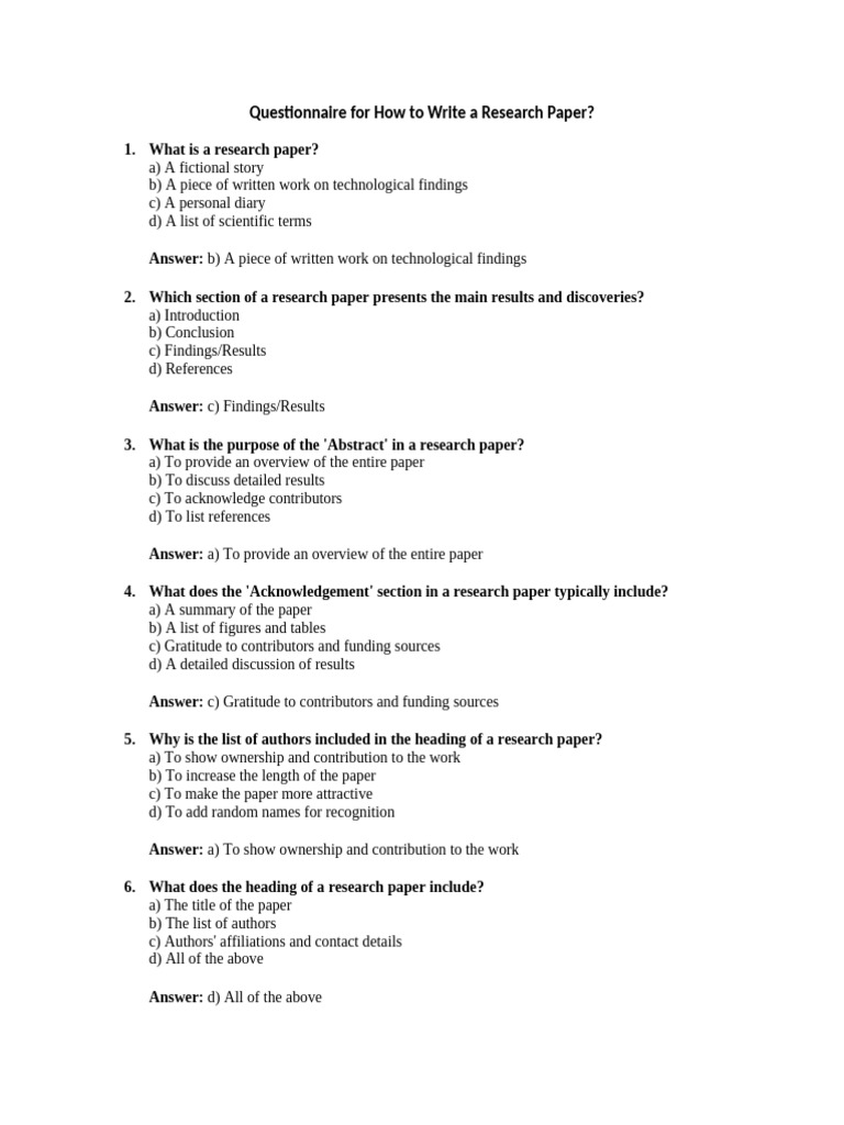 MCQ ON HOW TO WRITE RESEARCH PAPER | PDF | Science | Methodology