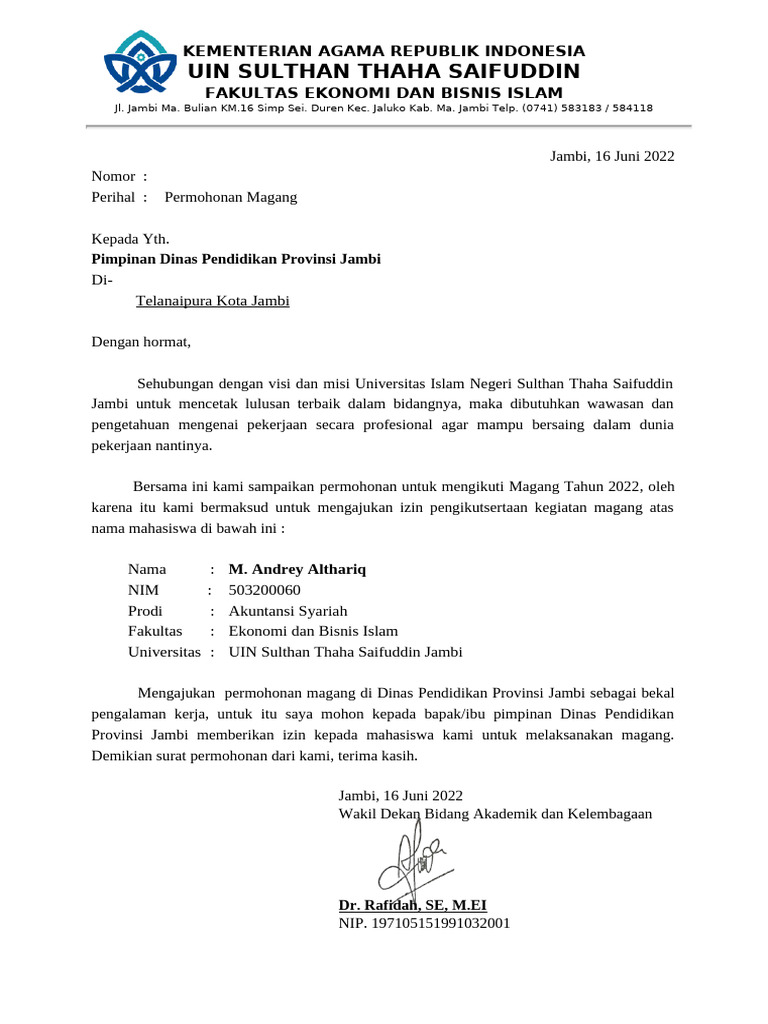 Surat Pengantar Magang | PDF