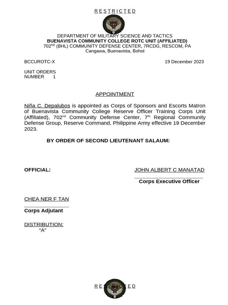 Assumption and Appointment of Order | PDF | Reserve Officers' Training ...