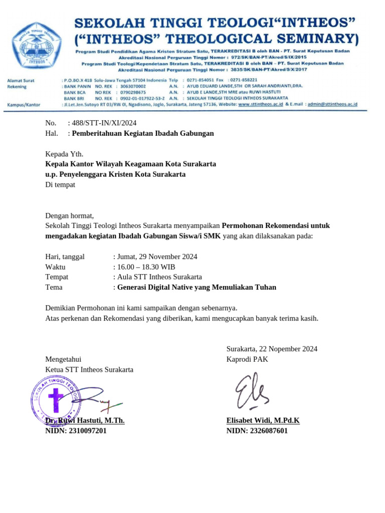Ibadah Gabungan Siswa SMK Surakarta | PDF