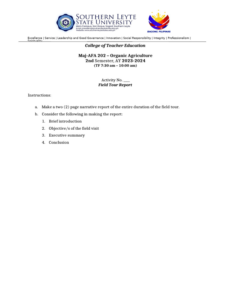 Activity No Field Tour Narrative Report | PDF