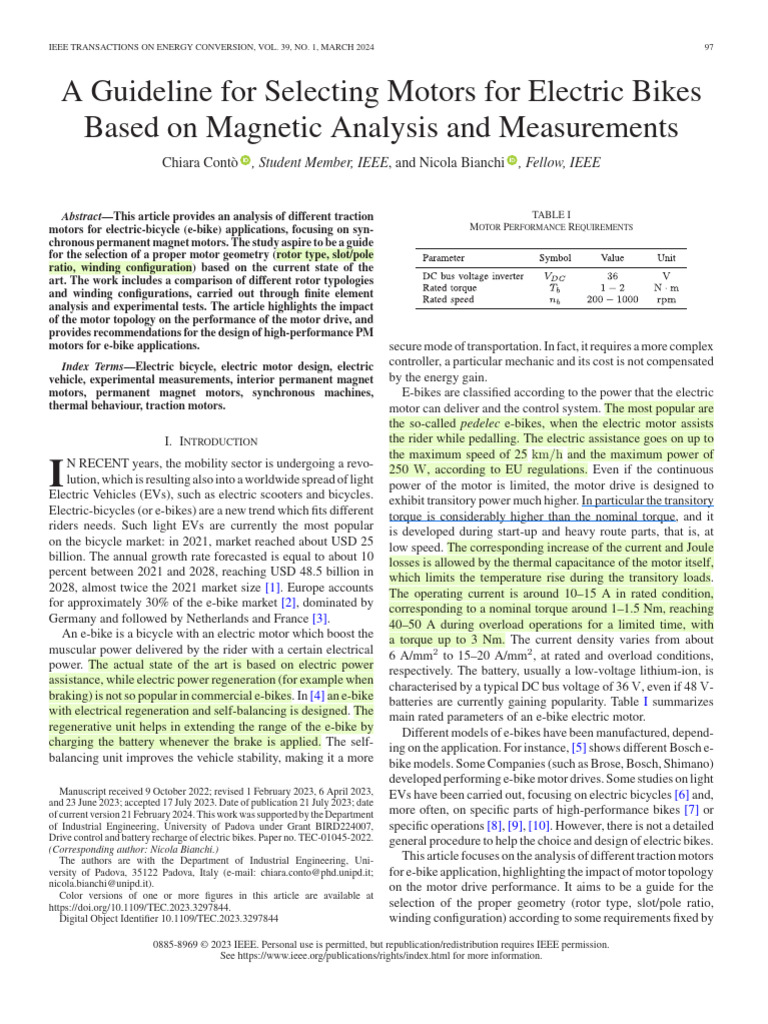 Motor Selection Guide for E-Bikes | PDF | Electric Motor | Mechanical Engineering