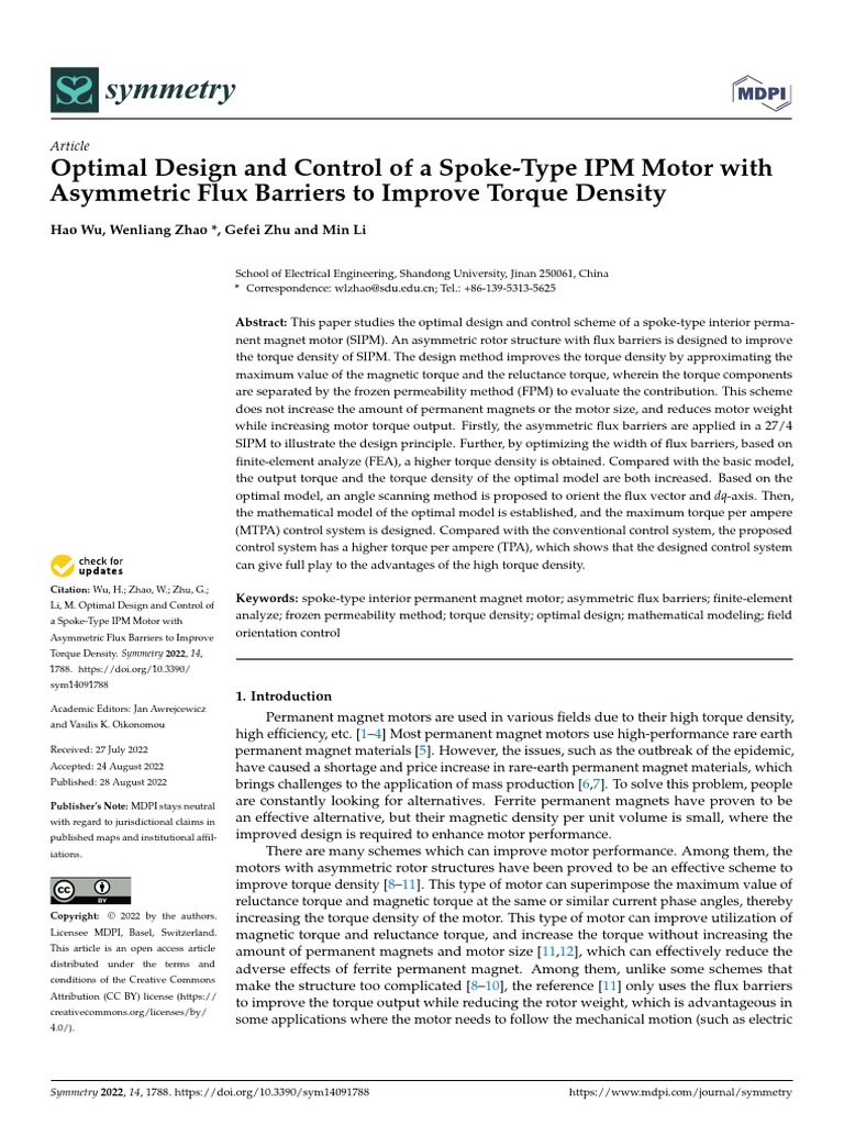 Symmetry 14 01788 v2 | PDF | Electric Motor | Magnet