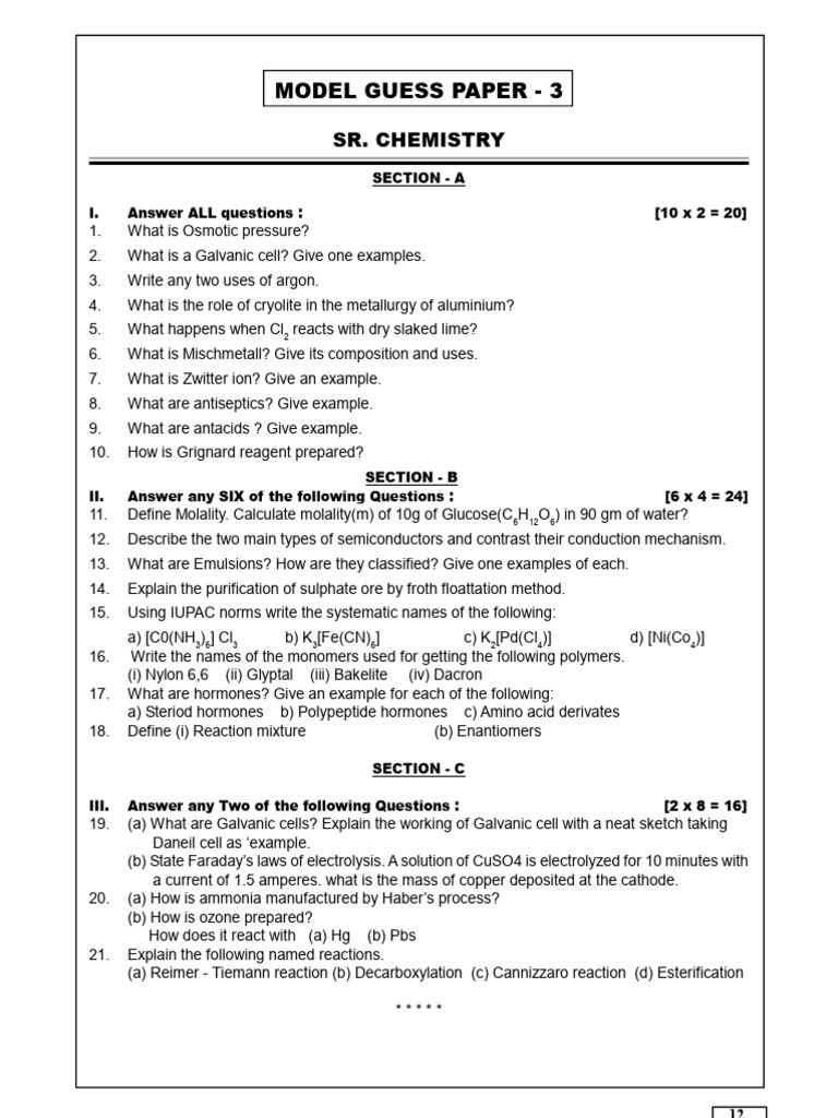 2nd Year Chemistry Model Paper 2023 | PDF | Chemistry | Chemical Substances