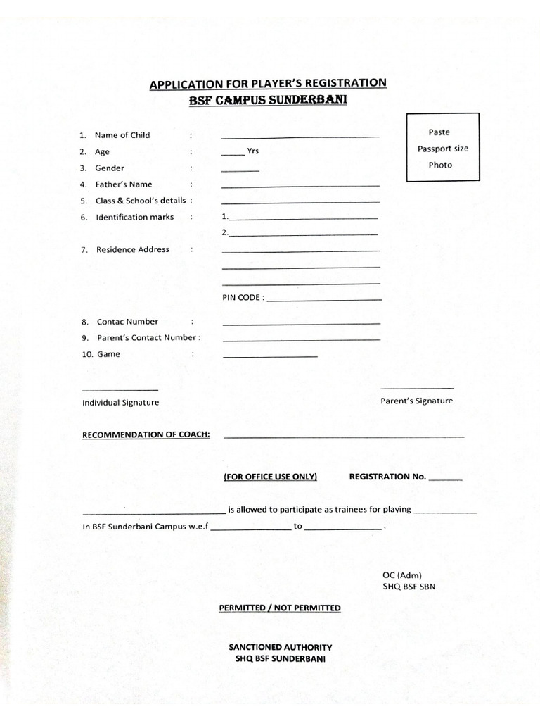 Sports Form For Club | PDF