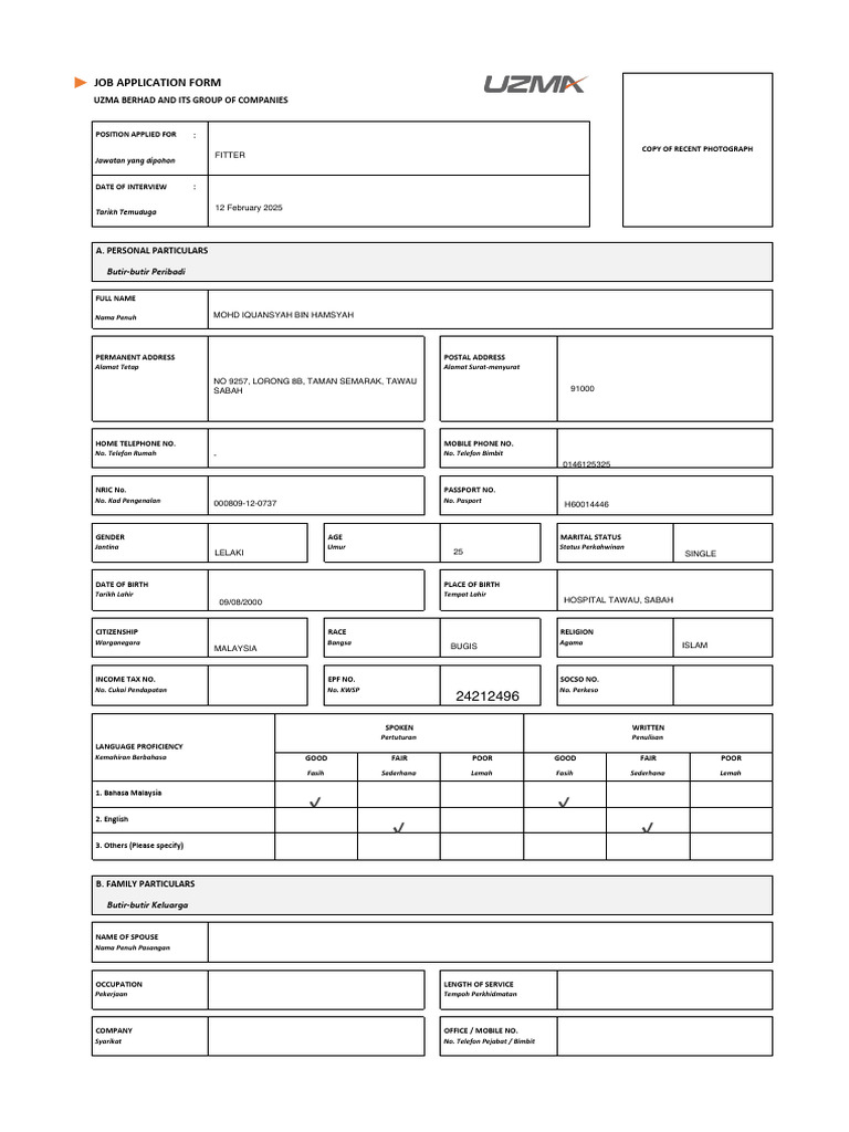 Uzma Job Application Form | PDF