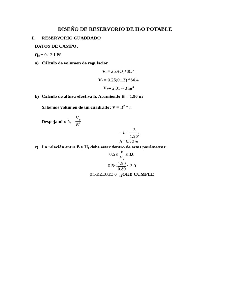 Diseño de Reservorio de Agua Potable | PDF