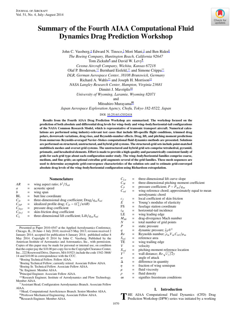 Vassberg Et Al 2014 Summary Of The Fourth Aiaa Computational Fluid