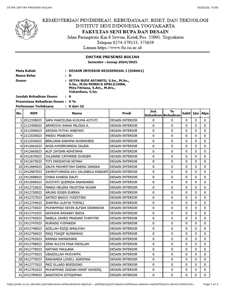 Cetak Daftar Presensi Kuliah | PDF