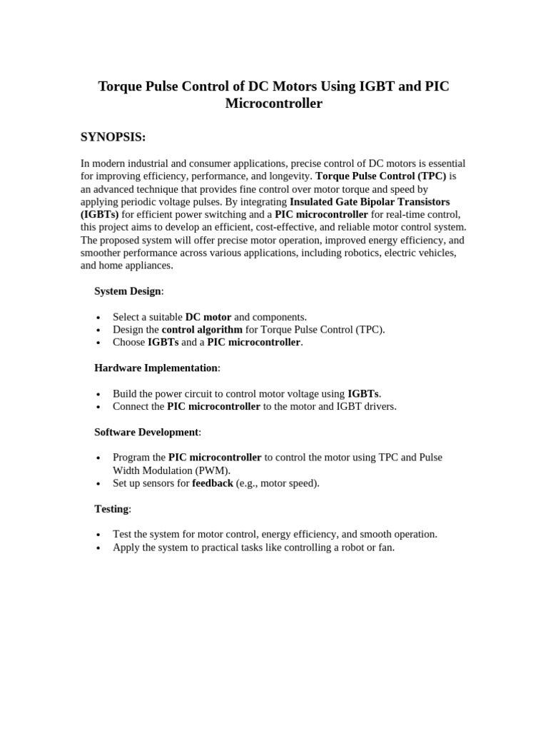 Torque Pulse Control of DC Motors Using IGBT and PIC Microcontroller ...