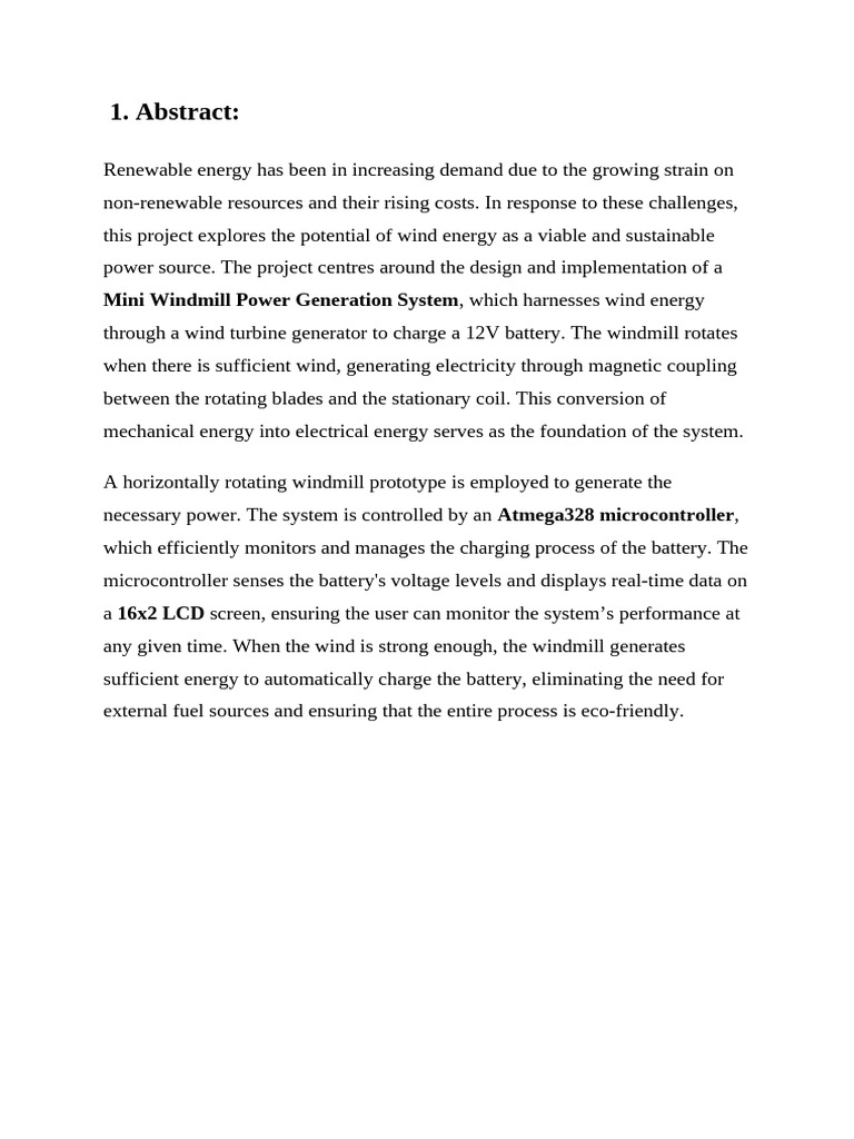 Mini Windmill Power Generation Project-1 | PDF | Wind Power ...