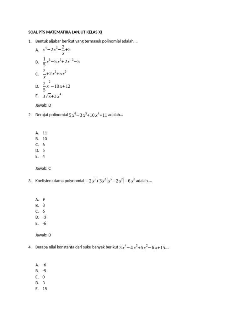Soal Pts Matematika Lanjut Kelas Xi | PDF
