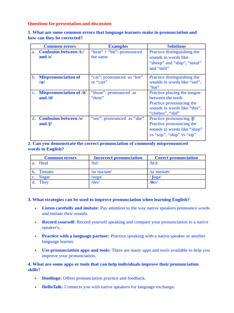 Questions For Presentation and Discussion | PDF | English Language ...