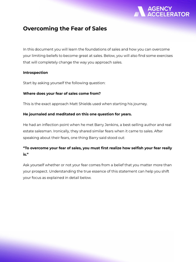 Overcoming The Fear of Sales 2 | PDF | Psychology | Behavioural Sciences