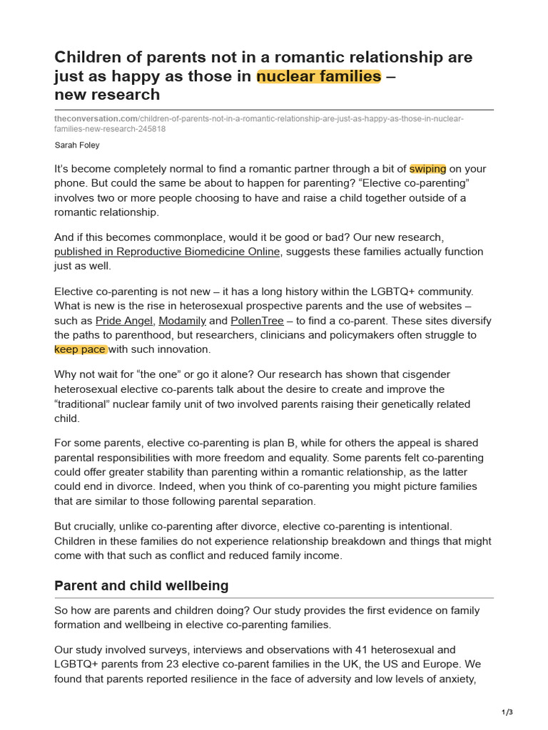 Elective Co-Parenting: A New Family Model | PDF | Family | Parenting