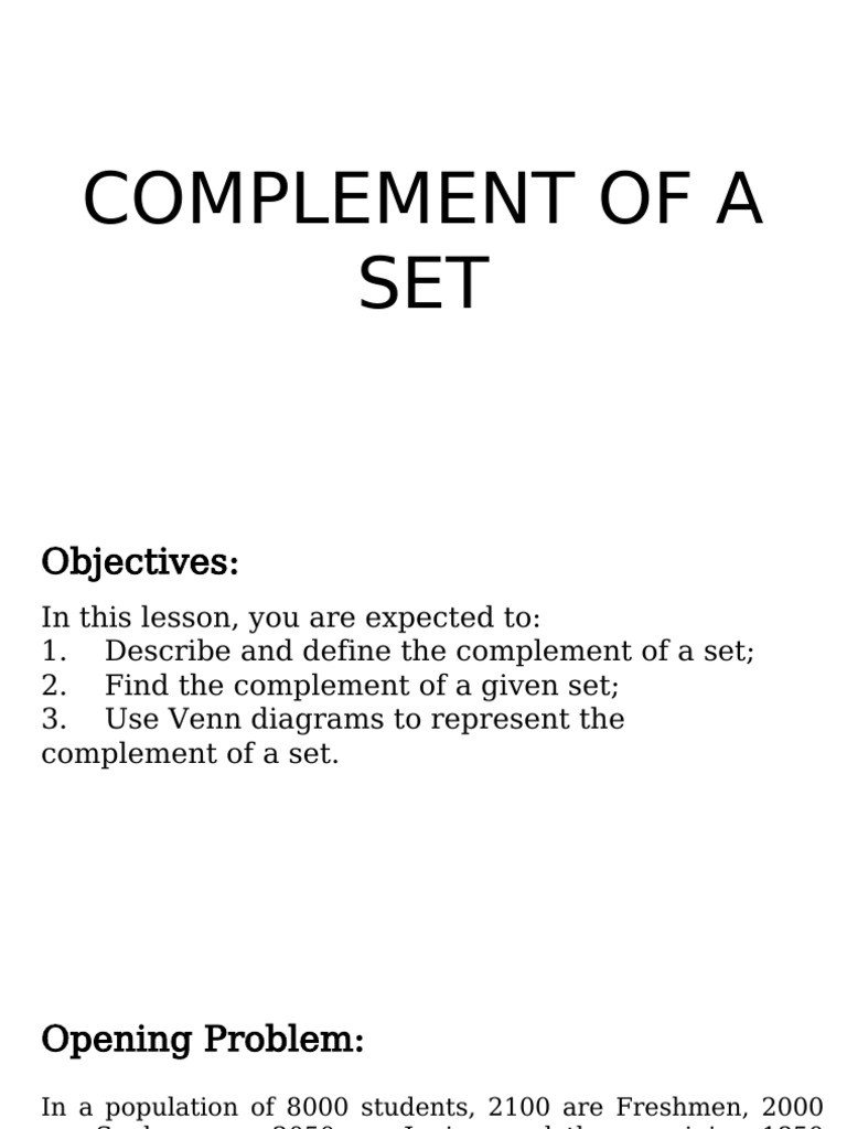 Lesson 3 Complement of A Set | PDF | Mathematical Logic | Mathematics