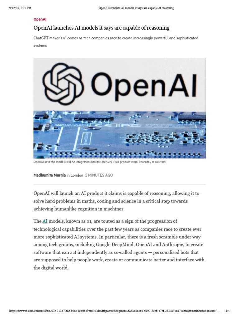 OpenAI Launches AI Models It Says Are Capable of Reasoning | PDF ...